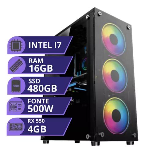 Pc Gamer Cpu Intel I7 3 4ghz Ssd 480gb 16gb Rx550 4gb 500w