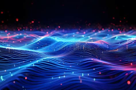 Abstract Digital Waveforms With Glowng Particles And Dynamic Lines