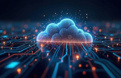 Abstract Digital Cloud Computing Concept Futuristic Tech Data Transfer Cloud Storage Tech