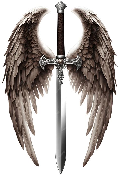 Sword With Angel Wings Realistic Tattoo Design Premium Ai Generated Psd