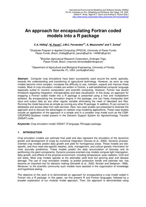 Pdf An Approach For Encapsulating Fortran Coded Models Into A R Package