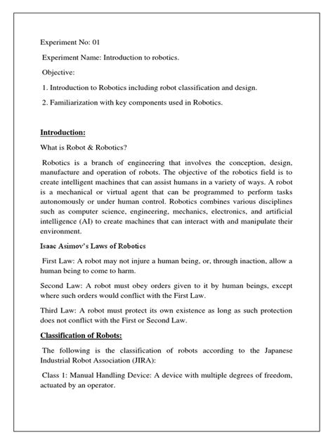 lab report robotics pdf robotics robot