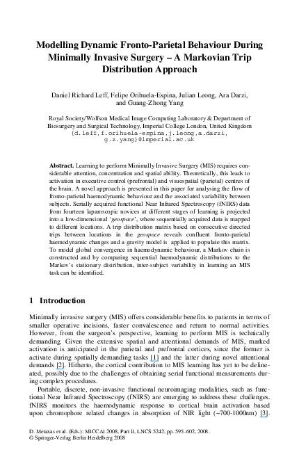Pdf Modelling Dynamic Fronto Parietal Behaviour During Minimally Invasive Surgery A