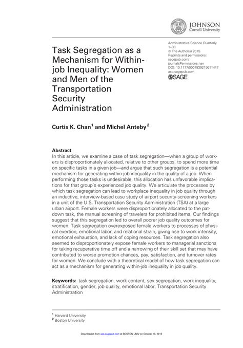PDF Task Segregation As A Mechanism For Within Job Inequality Women And Men Of The