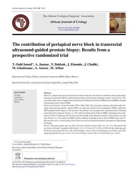 Pdf The Contribution Of Periapical Nerve Block In Transrectal Ultrasound Guided Prostate
