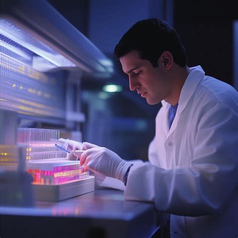 A Researcher Analyzing Dna Sequences Using A Sequencer Premium Ai