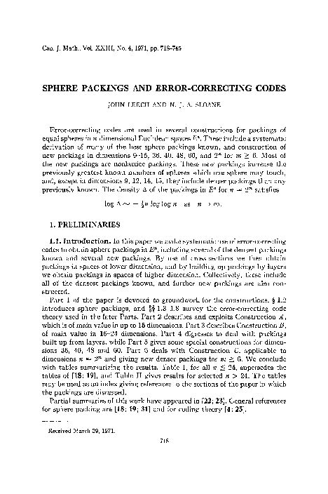 Pdf Sphere Packing And Error Correcting Codes