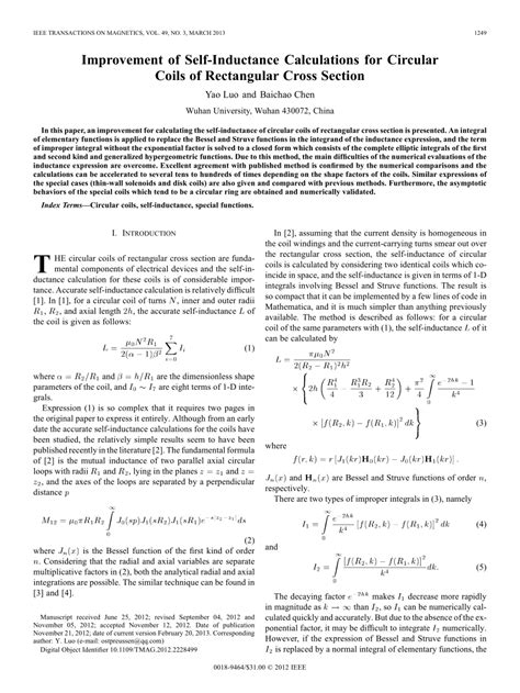 Pdf Improvement Of Self Inductance Calculations For Circular Coils Of