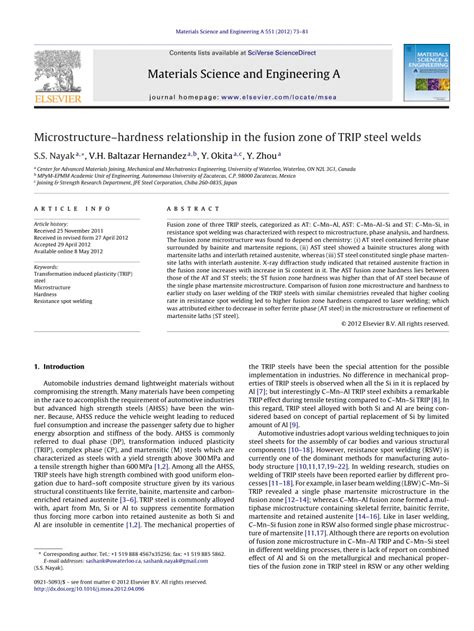Pdf Microstructurehardness Relationship In The Fusion Zone Of Trip