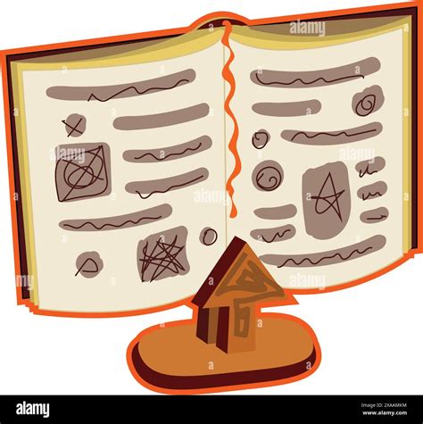 Illustration Of An Open Magical Book With Symbols And A Small Wooden