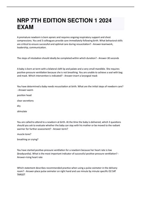 Nrp 7th Edition Section 1 2024 Exam Questions With 100 Correct Answers Verified Nrp 7th