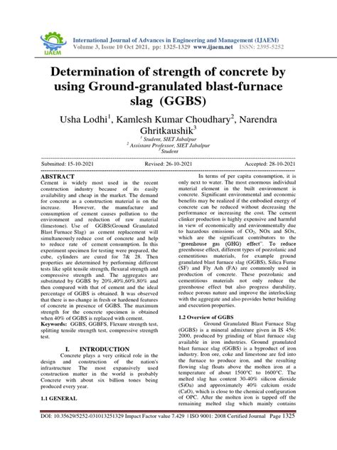Determination Of Strength Of Concrete By Using Ground Granulated Blast Furnace Slag Ggbs Pdf