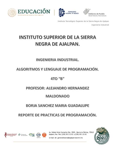 Reporte DE Practicas DE Programacion Av Rafael Ávila Camacho Ote
