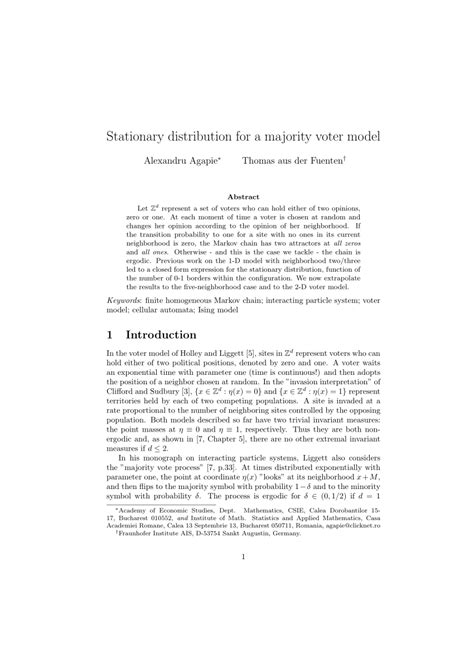 Pdf Stationary Distribution For A Majority Voter Model