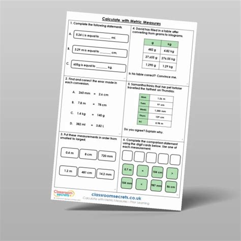 Year 6 Metric Measures Prior Learning Resource Classroom Secrets