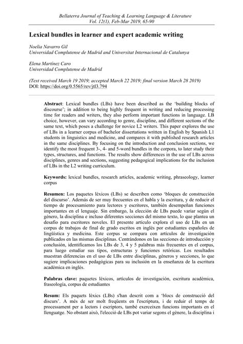 Pdf Lexical Bundles In Learner And Expert Academic Writing
