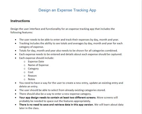 solved design an expense tracking app instructions design