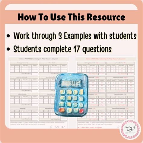 Molar Mass Calculations Examples And Practice Chem 11 Worksheet Review Homework