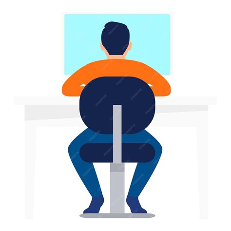 Premium Vector Man At Computer Icon Flat Illustration Of Man At