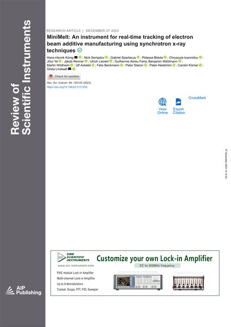 Pdf Minimelt An Instrument For Real Time Tracking Of Electron Beam Additive Manufacturing