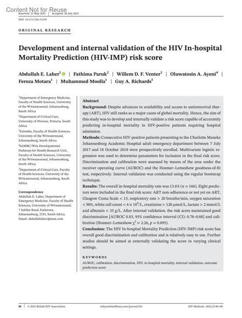 Development And Internal Validation Of The Hiv Hiv Medicine