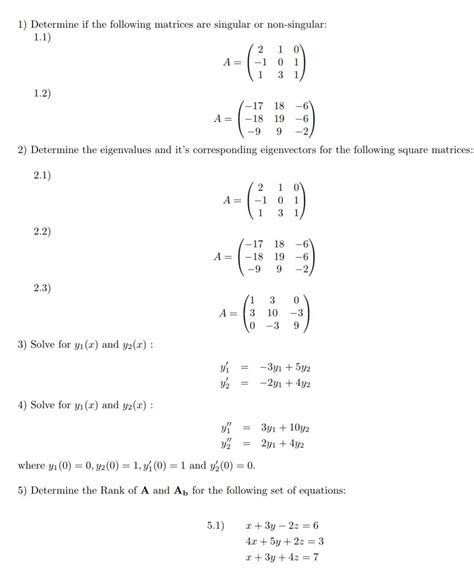 Solved 1 Determine If The Following Matrices Are Singular