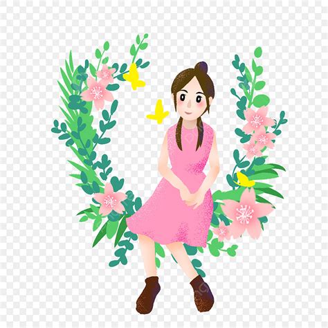 봄 투어 일러스트 레이션 노랑 나비 소녀 핑크 꽃 소녀 나비 소녀 핑크 꽃 Png 일러스트 및 Psd 이미지 무료 다운로드 Pngtree