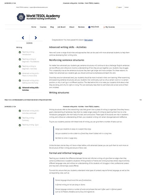 Advanced Writing Skills Activities World Tesol Academy Download