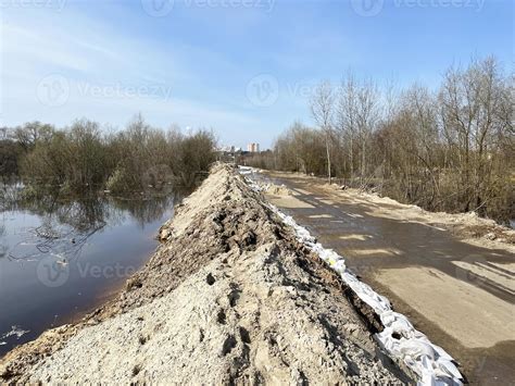 Dam An Earthen Embankment Protecting The Road From Spring Floods And