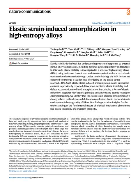 Pdf Elastic Strain Induced Amorphization In High Entropy Alloys