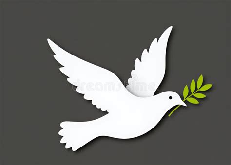 White Dove Carrying Olive Branch Symbolizing Peace And Hope Stock