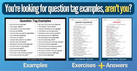 Question Tags With Answers Examples Exercises Games Esl