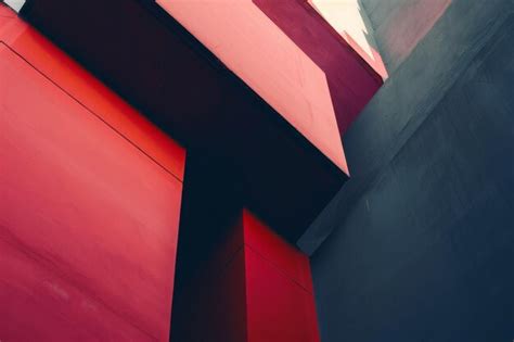 Dramatic Architectural Composition Featuring Intersecting Planes Of Red And Muted Colors Evoking
