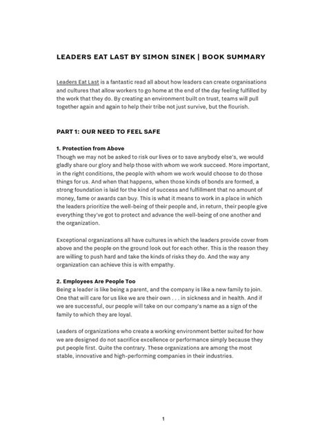 Leaders Eat Last By Simon Sinek Book Summary Pdf Leadership Incentive
