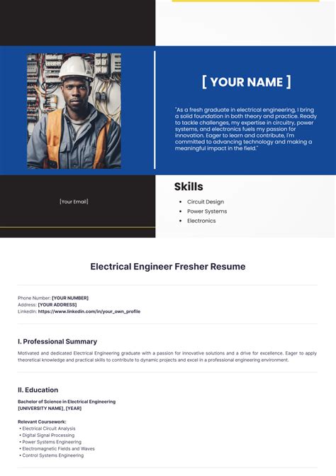 Free Electrical Engineer Fresher Resume Template To Edit Online