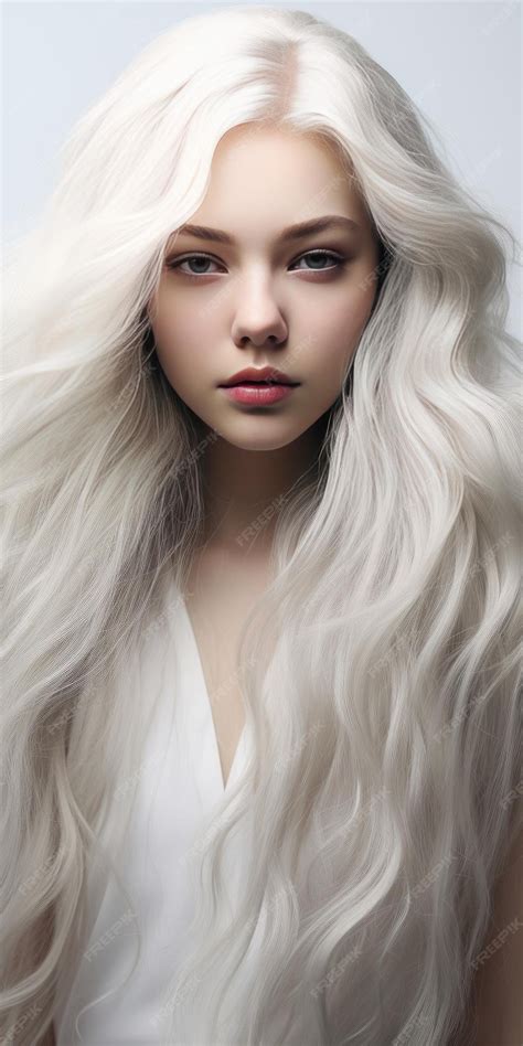 Premium Photo Young Woman With Beautiful White Hair On A Light