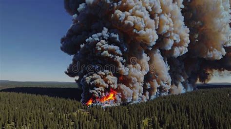 Dense Forest Fire Devastating Woodland Landscape Generating Massive