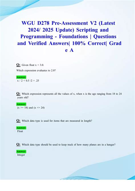 WGU D Pre Assessment V Latest Update Scripting And Programming Foundations