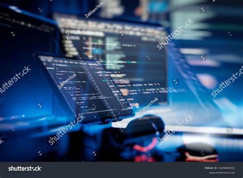 Professional Development Programmer Working Background Coding Stock