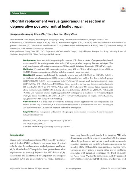 Pdf Chordal Replacement Versus Quadrangular Resection In Degenerative