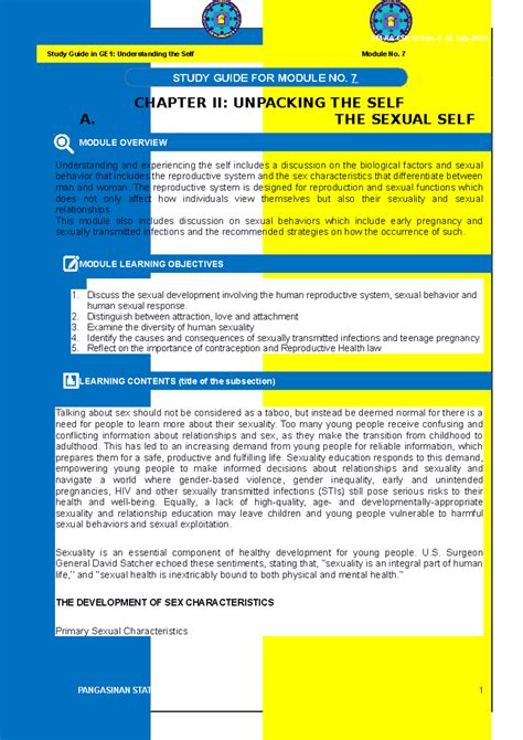 GE Module Sexual Self Understanding The Self PangSU Studocu