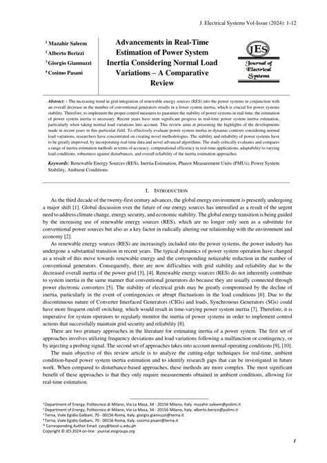Pdf Advancements In Real Time Estimation Of Power System Inertia Considering Normal Load