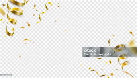 떨어지는 금 색종이 투명 벡터 배경에 고립 된 뱀 리본 반짝이 색조 빛나는 황금 스트리머 프레임 생일 파티 카니발 디자인에 대한 3d 사실적인 스타일의 테두리 색종이 조각에