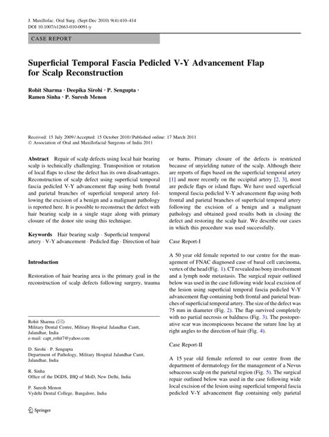 Pdf Superficial Temporal Fascia Pedicled V Y Advancement Flap For Scalp Reconstruction