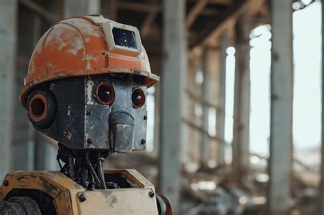 Premium Photo A Humanoid Robot In Worker Clothing At A Construction Site Surrounded By