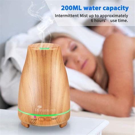 Diffuserlove 200ml Ultrasonic Wood Grain Essential Oil Diffuser With 7 Color Led Lights Aroma