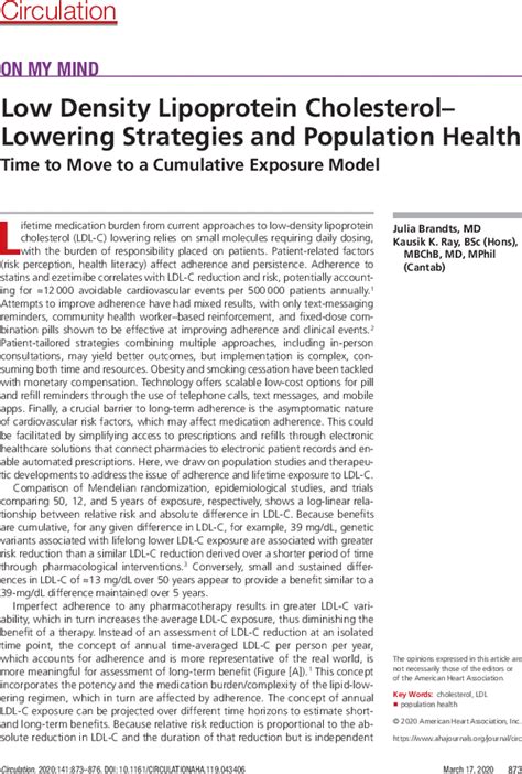 Low Density Lipoprotein Cholesterollowering Strategies And Population Health Circulation
