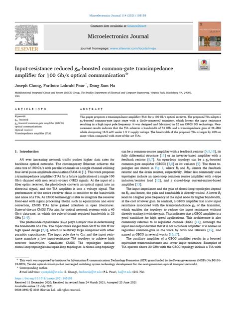 Input Resistance Reduced Gm Boosted Common Gate Transimpedance