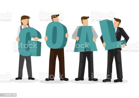 사업가의 그룹은 단어 목표를 형성 하는 거 대 한 알파벳을 들고 협업 팀워크 또는 기업 문화의 개념 고립 된 벡터 일러스트입니다 개념에 대한 스톡 벡터 아트 및 기타 이미지