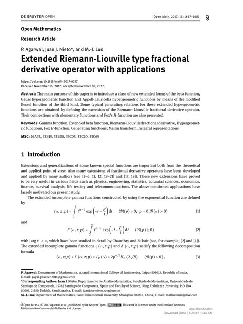 Pdf Extended Riemann Liouville Type Fractional Derivative Operator With Applications